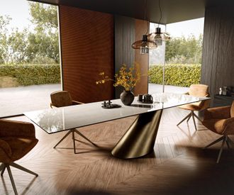DELIFE Esstisch Edge 300x100 cm Keramik Onyx Champagne Cono Metallic Gold, Esstische
