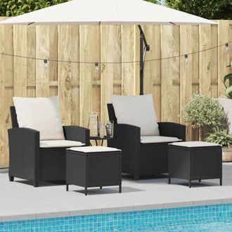 vidaXL 4-tlg. Garten-Sofagarnitur mit Kissen Schwarz Poly Rattan - Vidaxl