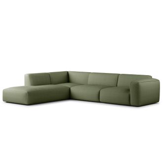 Studio Copenhagen home24 Ecksofa 3-Sitzer mit Recamiere Gr&uuml;n Cordstoff Snor 295 x 71 x 231cm Ottomane davorstehend links Modern