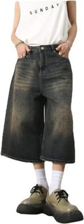 ORANDESIGNE Jeans Cargo Noir Homme Casual Denim Shorts Jorts Y2K Baggy Men Hipster 3/4 Skateboard Jeans Retro Hip Hop Streetwear Pantalon Ample Homme Q Gris Foncé