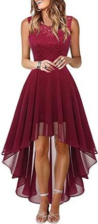 Onsoyours Robes dinvités de Mariage pour Femmes Robes de Demoiselle dhonneur en Mousseline de Soie Florales Robes de soirée balançoire Robes asymétriques B Vin 