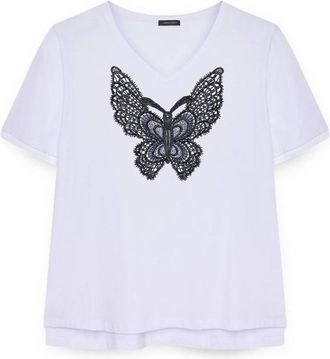Fiorella Rubino Femme, Tops, Blanc, Taille: 44 FR T-shirt avec papillon