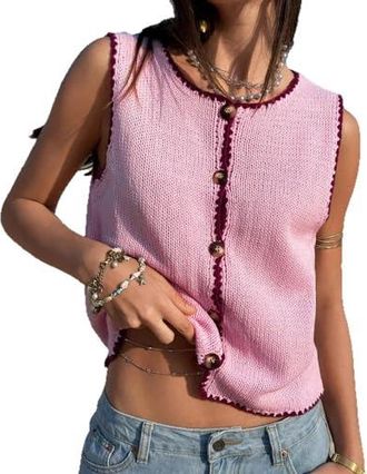 Generic Debardeur Femme Chic et &eacute;l&eacute;gant Tricots Chemisier sans Manche D&eacute;bardeur Crop Top Ete Haut Chic et Elegant Fluide Ample Caraco Vetement Femme Ete Tee S