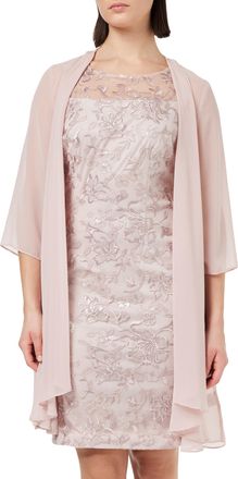 Gina Bacconi Damen Besticktes Kleid mit passender Chiffon-Jacke Cocktailkleid, Rose pink, 40