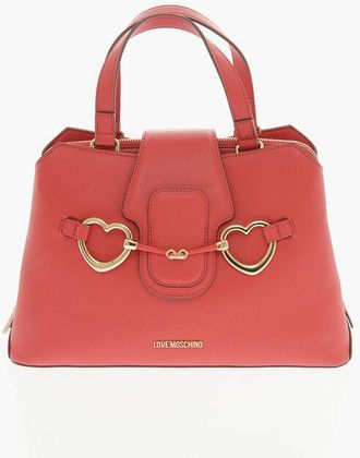 Moschino LOVE Textured Faux Leather Tote Bag with Golden Front Clamp size Unica