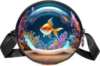 Generic Sac &agrave; bandouli&egrave;re circulaire pour femme, beau poisson boule de cristal, petit sac &agrave; bandouli&egrave;re avec fermeture &eacute;clair, bretelles r&eacute;glables, sac &agrave; main