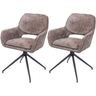 Hhg Lot de 2 chaises de salle &agrave; manger 643, chaise de cuisine, pivotante Auto-Return, tissu chenille (490g/m&sup2;) Oeko-Tex, marron