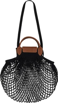 Longchamp Womens Le Pliage Filet Large Bag Black Cotton Handbags Hand