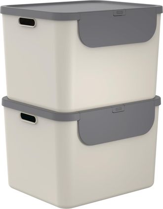 Rotho Albula 2er-Set M&uuml;lltrennungssystem 55l f&uuml;r die K&uuml;che, Kunststoff (PP) BPA-frei, 55l (52.3 x 40.5 x 34.0 cm) (Beige)