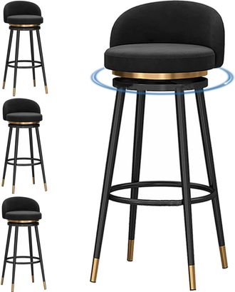 Generic Set Aus 4 Drehbaren Thekenhockern Mit Samtpolsterung Und R&uuml;ckenlehne - Blau, 65/75 cm Sitzh&ouml;he(Black-2,65cm)