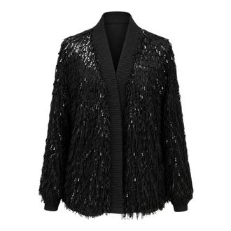Actualee Fransen-Pailletten-Jacke - - Knitwear - Damen - Schwarzk - S