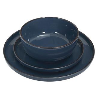 The Home Deco Factory KA0445 Service de Vaisselle 12 Pi&egrave;ces en Gr&egrave;s Artisanal - Design Unique pour Toutes Occasions - Couleurs Apaisantes - Entretien Facile - Bleu, Taille 