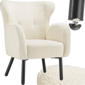 TecTake Sessel Wohnzimmer, Polstersessel Boucl&eacute;, Sessel Teddyfell, Relaxsessel mit Armlehne, Ohrensessel skandinavisch, Lounge Sessel, Lesesessel, Kuschelsess