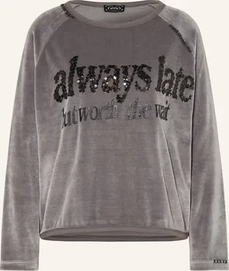 Grace Grace Nickishirt Always Late Mit Pailletten grau