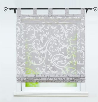 Joyswahl Voile Grau Raffrollo mit Ranken Ausbrennerqualität »Jessica« Schals Fenster Gardine mit Schlaufen BxH 100x150cm 1 Stück