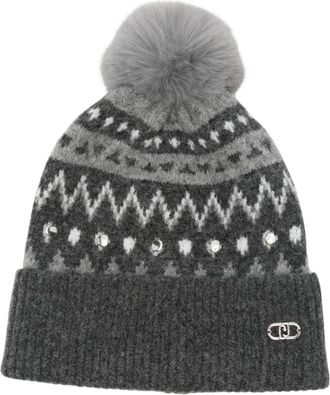 Liu Jo M&uuml;tze mit Nieten und Bommel - - Accessories - Damen - Grau - ONE SIZE