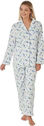 Undercover Pyjama floral &agrave; manches longues en coton bross&eacute; pour femme, bleu, 52-54