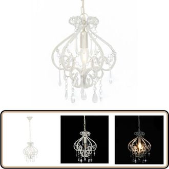 vidaXL Vidaxl - Deckenleuchte mit Perlen Wei&szlig; Rund E14 - Dekorleuchte - Kristallleuchte - Pendelleuchte - Wohnzimmer Deko - Schlafzimmer Deko