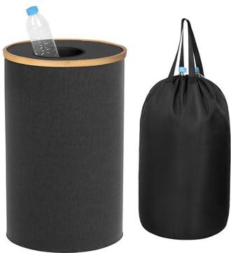 Relaxdays Pfandflaschen Sammelbehälter 100l, waschbarer Beutel, HD 75x40 cm, Flaschensammler mit Deckel, Oxford, schwarz