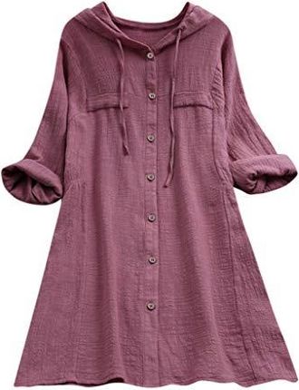 Generic Chemise Femme Coton Et Lin Chic en D&eacute;contract&eacute; Chemisiers Et Blouses D&eacute;t&eacute; Manches Longues &Agrave; Col en V Loose Haut Leger Comfy Tunic &Agrave; La Mode Coton Lin 