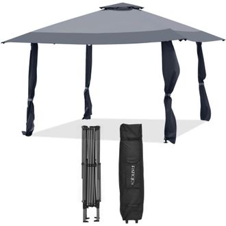 Costway Tonnelle de Jardin Pliante Toit &agrave; 2 Niveaux 4x4M, Tente de Reception Imperm&eacute;able Tissu Oxford &agrave; 3 Hauteurs R&eacute;glables 267-284CM Sac de Rangement, Gris