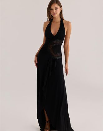 House of CB Natalina - Limited Edition - Besticktes Maxikleid in Schwarz mit handgefertigter Perlenverzierung