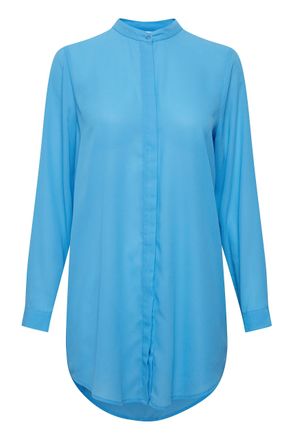 Ichi IHCELLANI Long SH2 Damen Lange Bluse Langarm Lange Bluse mit langem Arm Loose Fit mit verdeckter Knopfleiste Stehkragen mit einem Knopf, Gr&ouml;&szlig;e:36, Far