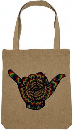 Fabulous Sac Shopping Tote Bag Aspect Lin - Shaka Illusion Doptique Hippie Psychedelique 70s Couleurs - Sac de Courses Toile Epaisse 360g Beige Naturel Cabas P