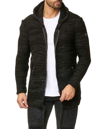 Red Bridge Herren Strickjacke Stickpullover Cardigan mit Kapuze Rough Schwarz XXL