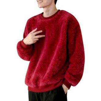 Generic Chandail moelleux en polaire &agrave; manches longues et col rond pour homme, chemise de printemps &eacute;l&eacute;gante, douce, classique, basique, unie, tendance, ample