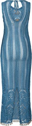 Paco Rabanne Womens Midi Crochet Dress Light Blue Viscose