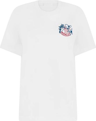 Moncler Femme, Tops, Blanc, Taille: 38 FR Logo Cotton T-Shirt