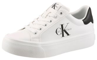 Calvin Klein Plateausneaker CALVIN KLEIN VULC FLATFORM LACEUP LOW LTH, Damen, Gr. 39, wei&szlig;, Leder, Lederimitat, unifarben mit Farbeinsatz, Basic, Schuhe Plateausne
