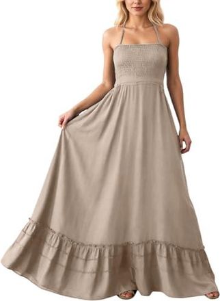 Generico Robe longue d&eacute;t&eacute; pour femme avec bretelles trap&egrave;ze style boh&egrave;me taille haute avec bretelles fines, gris, XX-Large