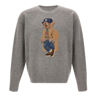 Polo Ralph Lauren Pull Heritage Bear &agrave; col rond - Homme - Pulls - Gris - Taille: L