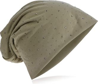 Miobo Jersey Slouch Beanie Long M&uuml;tze mit edler Strass Nieten Applikation Unisex Unifarbe Herren Damen Trend,Sand