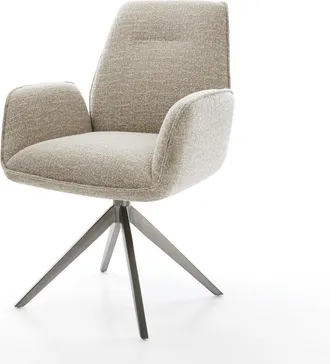 DELIFE Drehstuhl Zoa-Flex Webstoff Soft Beige Kreuzgestell breit Graphit 360&deg; drehbar Wippfunktion Taschenfederkern, Esszimmerst&uuml;hle
