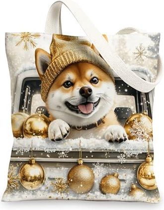 Generic Sac fourre-tout en toile r&eacute;utilisable pour le shopping Motif chien Shiba Inu 33 x 38 cm