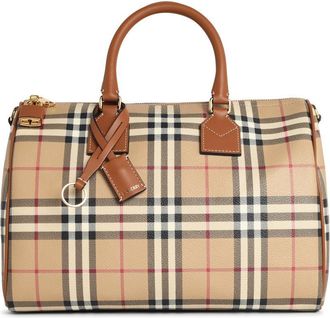 Burberry Sac Bowling Check Moyen En Coton M&eacute;lang&eacute; Marron Briar