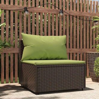 vidaXL Canap&eacute; central de jardin avec coussins marron r&eacute;sine tress&eacute;e