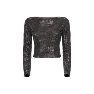 Self Portrait Femme, Blouses et Chemises, Noir, Taille: 38 FR Haut Orn&eacute; de Strass