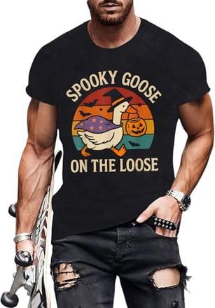 Generic T-shirts imprim&eacute;s amusants pour hommes - Col rond tendance &agrave; manches courtes effrayant Halloween citrouille chauve-souris T-shirt graphique Streetwear