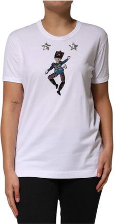 Dolce & Gabbana Femme, Tops, Blanc, Taille: 40 FR T-shirt Orn&eacute; de Sequins