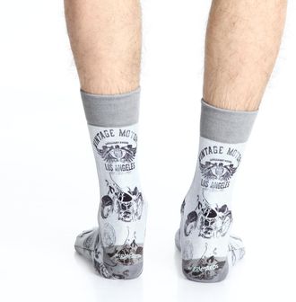Wigglesteps | Mens Calf Length Socks | Vintage Motors Grey Collection | EU 41-46 (Grey)