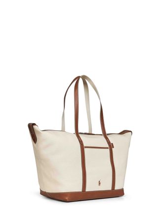 Polo Ralph Lauren Womens Large Tote Shopper Ivory-Tan Cotton Shoulder Bags