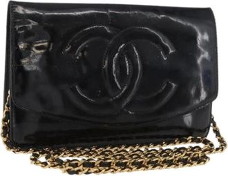 Chanel Sac bandouli&egrave;re vintage en cuir verni doccasion - Femme - Pre-owned - Noir - Taille: ONE Size