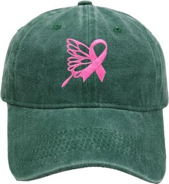 Generic Chapeau de sensibilisation au cancer du sein 2026 pour femme, casquette de baseball réglable en ruban denim brodé, vert foncé, Taille unique