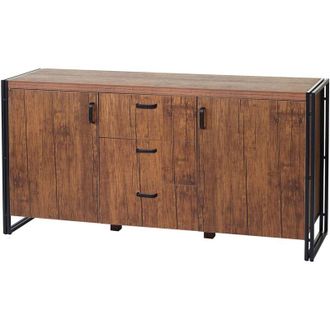 Hhg Buffet HHG-040, Commode Bahut Armoire 80x160x40cm Structure 3D, Ch&ecirc;ne Sauvage