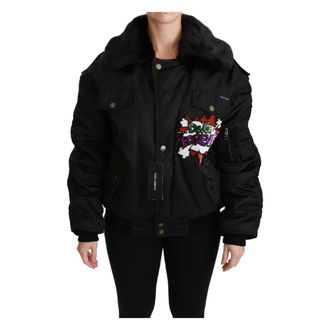 Dolce & Gabbana Femme, Vestes, Noir, Taille: 32 FR Bomber &agrave; sequins Queen Crown