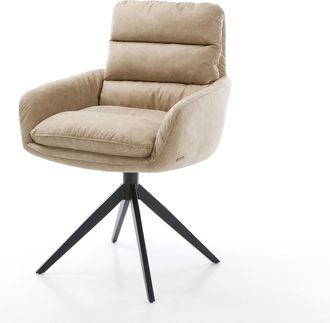 DELIFE Esszimmerstuhl Abelia-Flex mit Armlehnen Mikrofaser Beige Vintage Kreuzgestell breit Schwarz, Esszimmerst&uuml;hle
